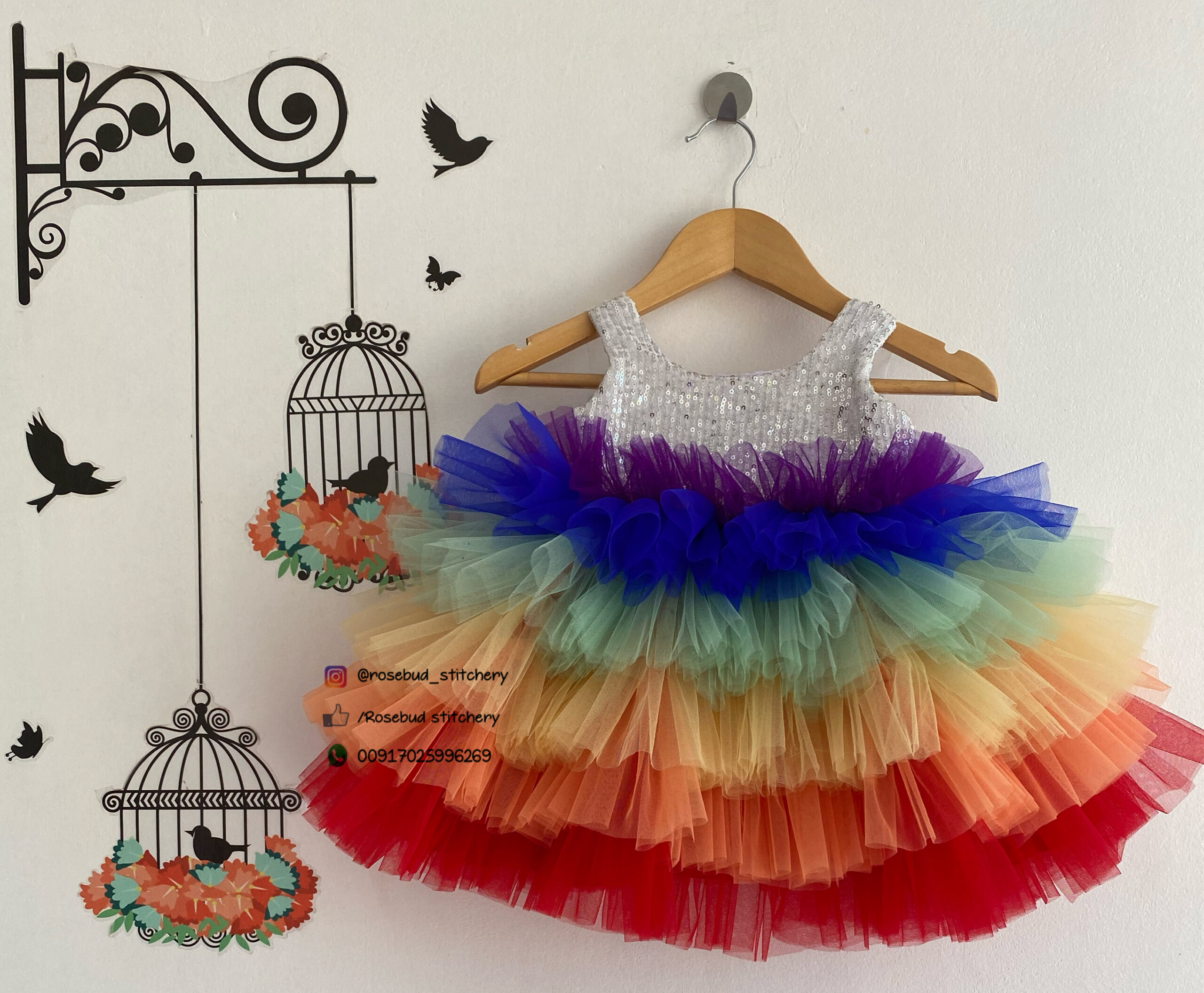 Rainbow theme party frock - Rosebud Stitchery | Customized Kids Wear ...
