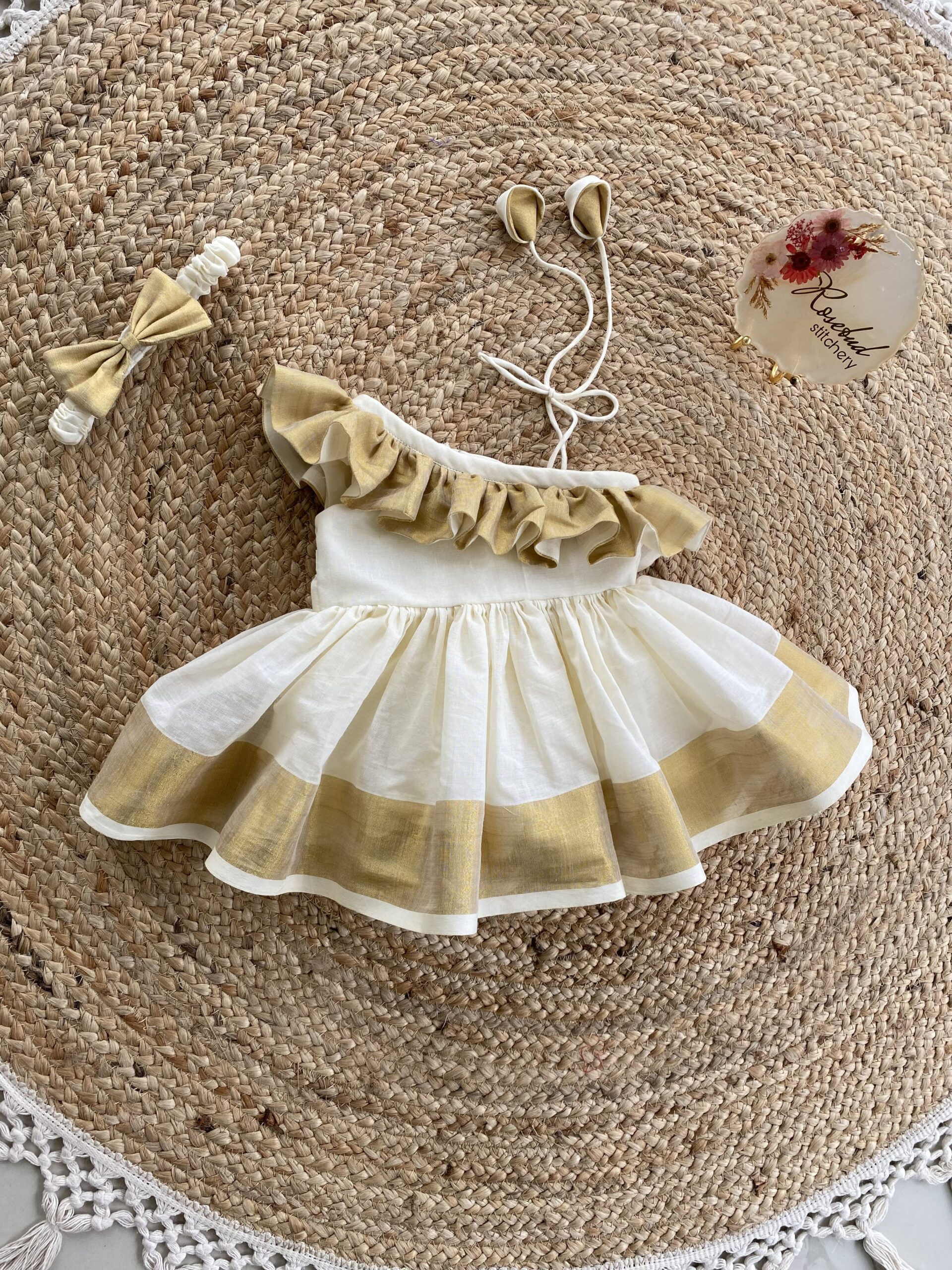 Onam cotton one shoulder frock - Rosebud Stitchery | Customized Kids ...